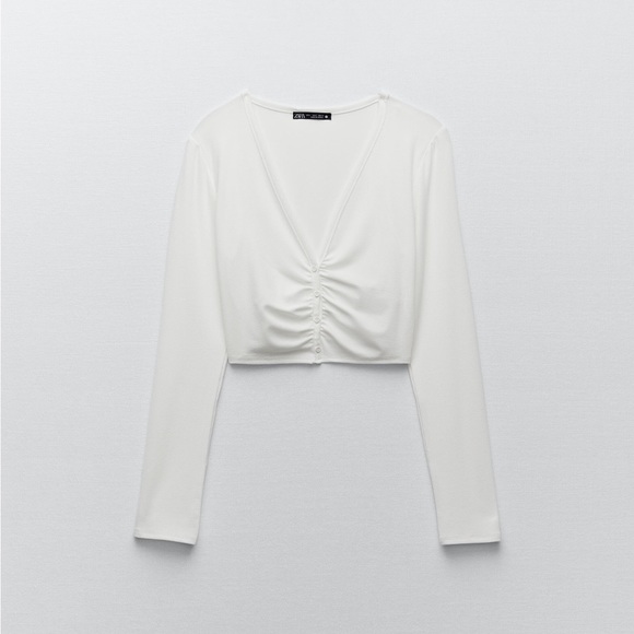 Zara | Tops | Zara Ruched Long Sleeve Crop Top | Poshmark